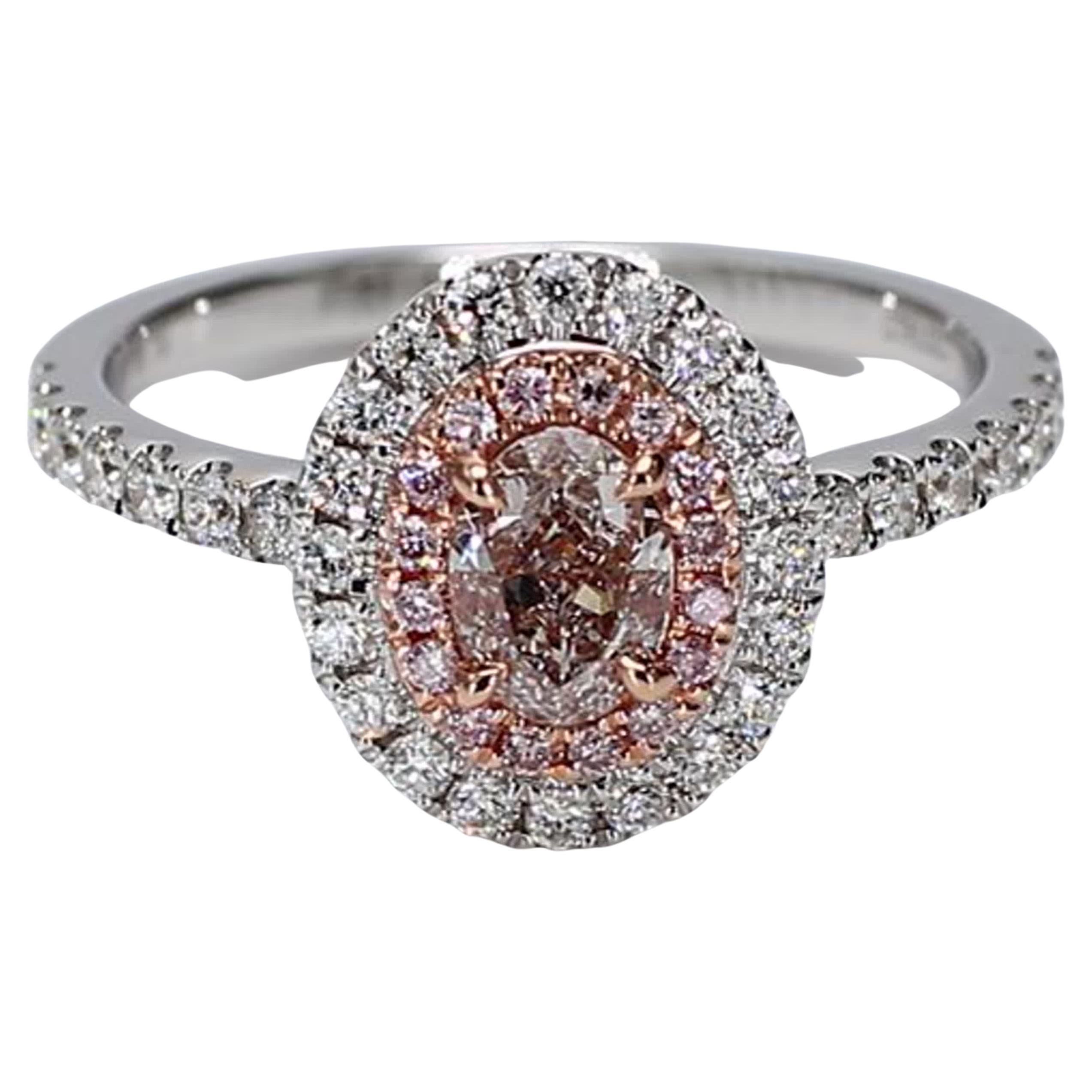 GIA Certified Natural Pink Oval and White Diamond 1.32 Carat TW Gold ...