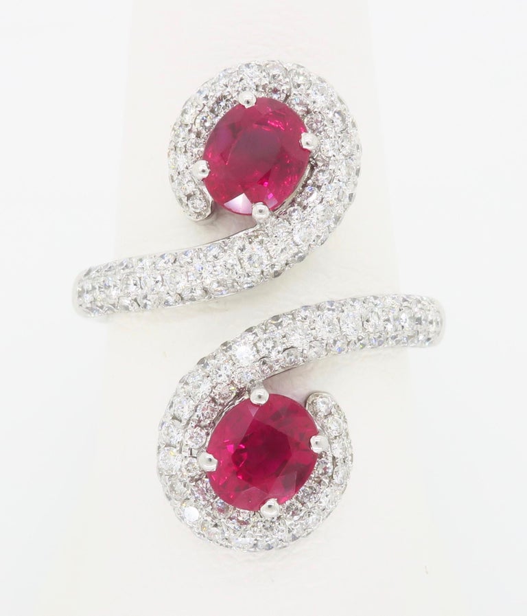 GIA Certified Natural Ruby and Diamond Bypass Ring in 18k For Sale at 1stDibs