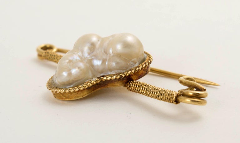 GIA Certified Natural Salt Water Blister Pearl Gold Pin at 1stDibs