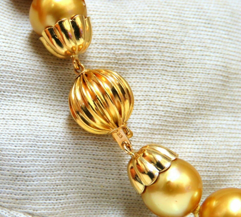 GIA Certified Natural South Sea Golden Pearls Necklace For Sale at 1stDibs