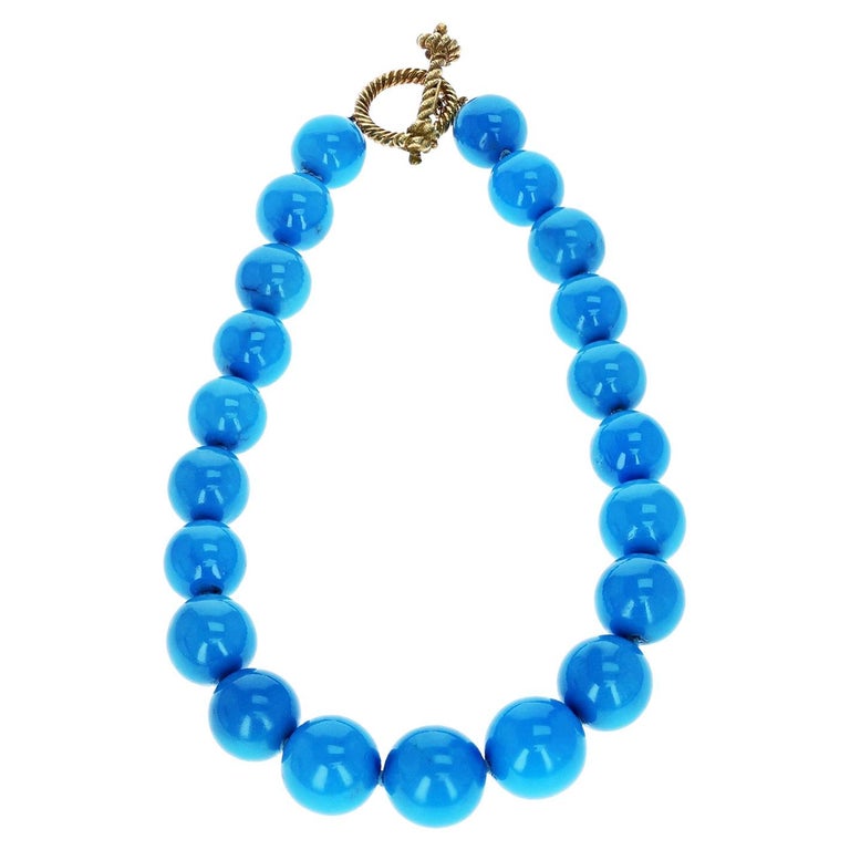 GIA Certified Natural Turquoise Beads Necklace, 18k For Sale at 1stDibs