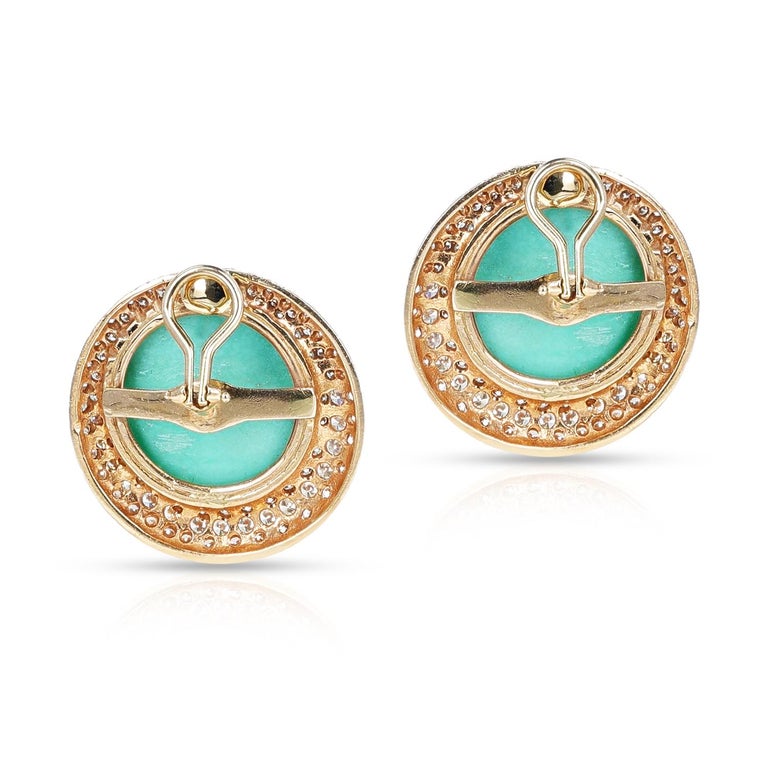 GIA Certified Natural Turquoise Earrings with Diamonds For Sale at 1stDibs