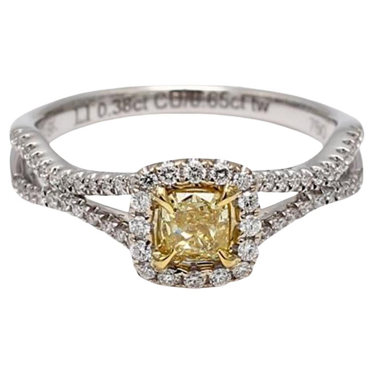 GIA Certified Natural Yellow Cushion and White Diamond .65 Carat TW ...