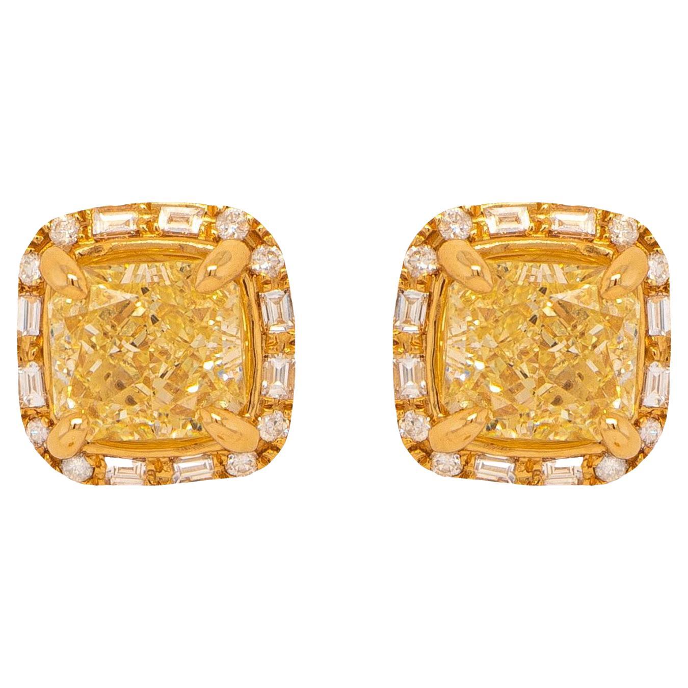 Gia Certified Natural Yellow Diamond Stud Earrings 1 Carat Each 18k ...
