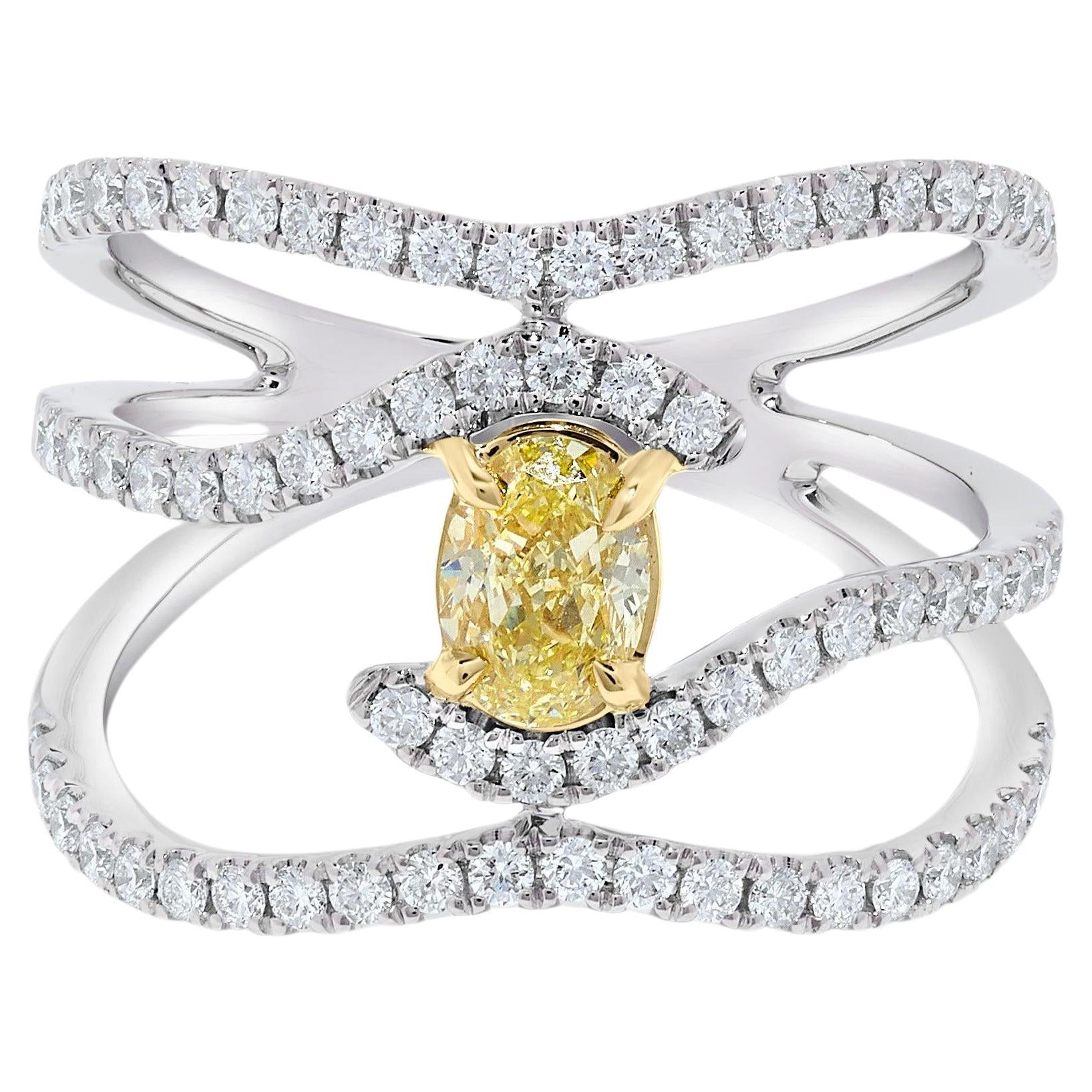 GIA Certified Natural Yellow Oval Diamond 2.66 Carat TW Gold Cocktail ...