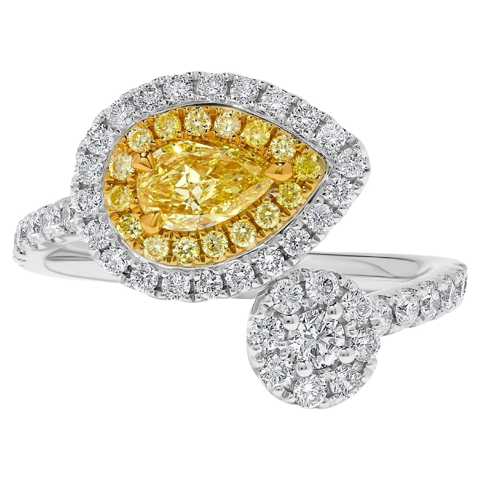GIA Certified Natural Yellow Pear Diamond 1.17 Carat TW Gold Cocktail ...