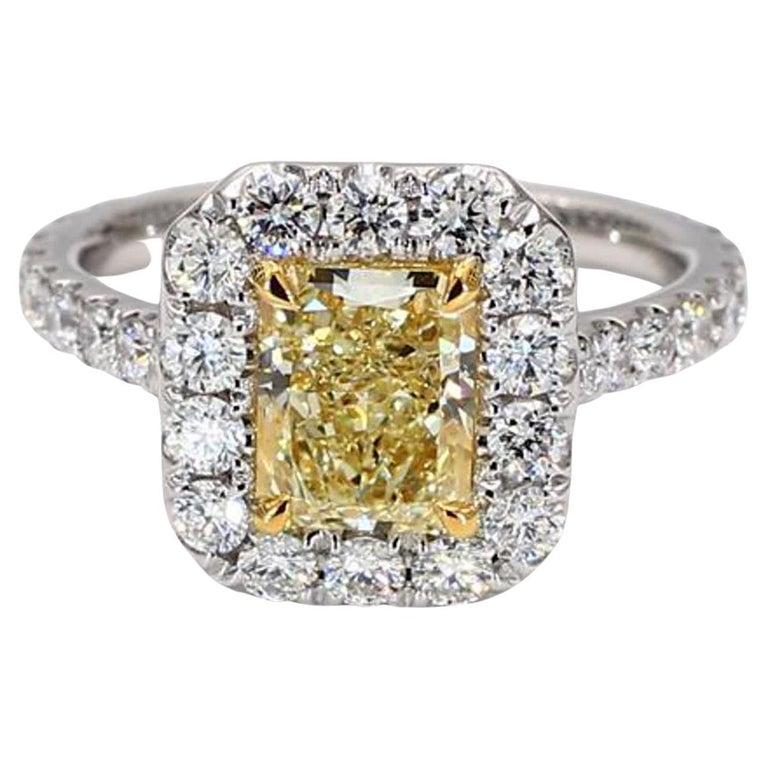 GIA Certified Natural Yellow Radiant and White Diamond 2.73 Carat TW ...