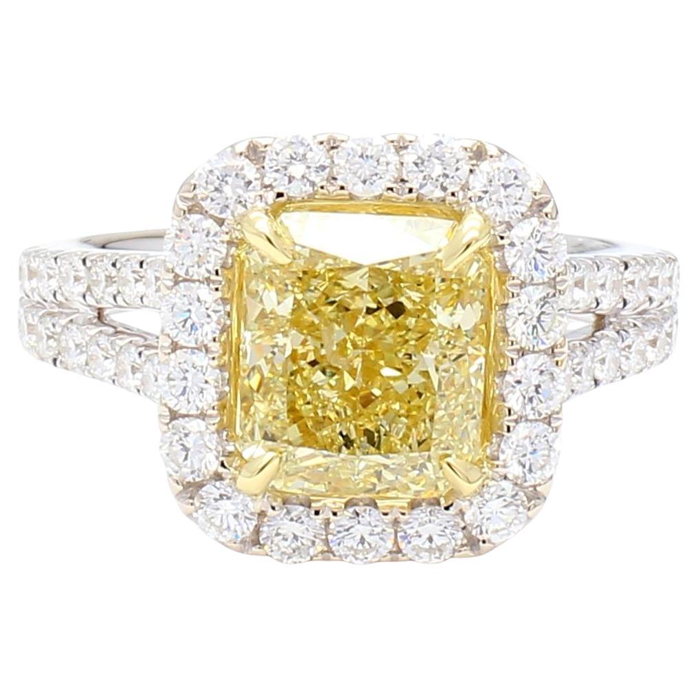 GIA Certified Natural Yellow Radiant Diamond 3.16 Carat TW Gold ...