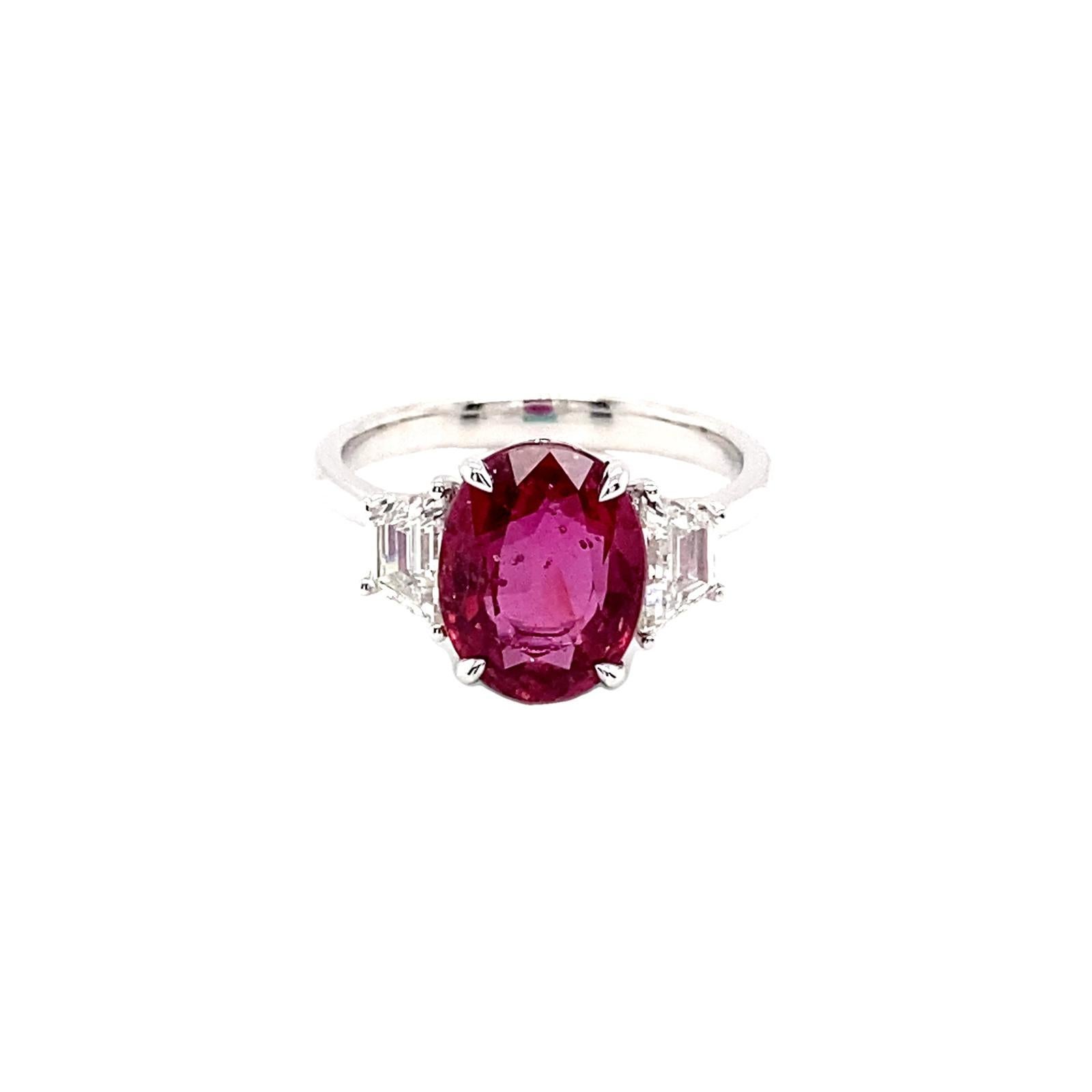 GIA Certified No Heat Ruby and Diamond Ring in Platinum For Sale at 1stDibs