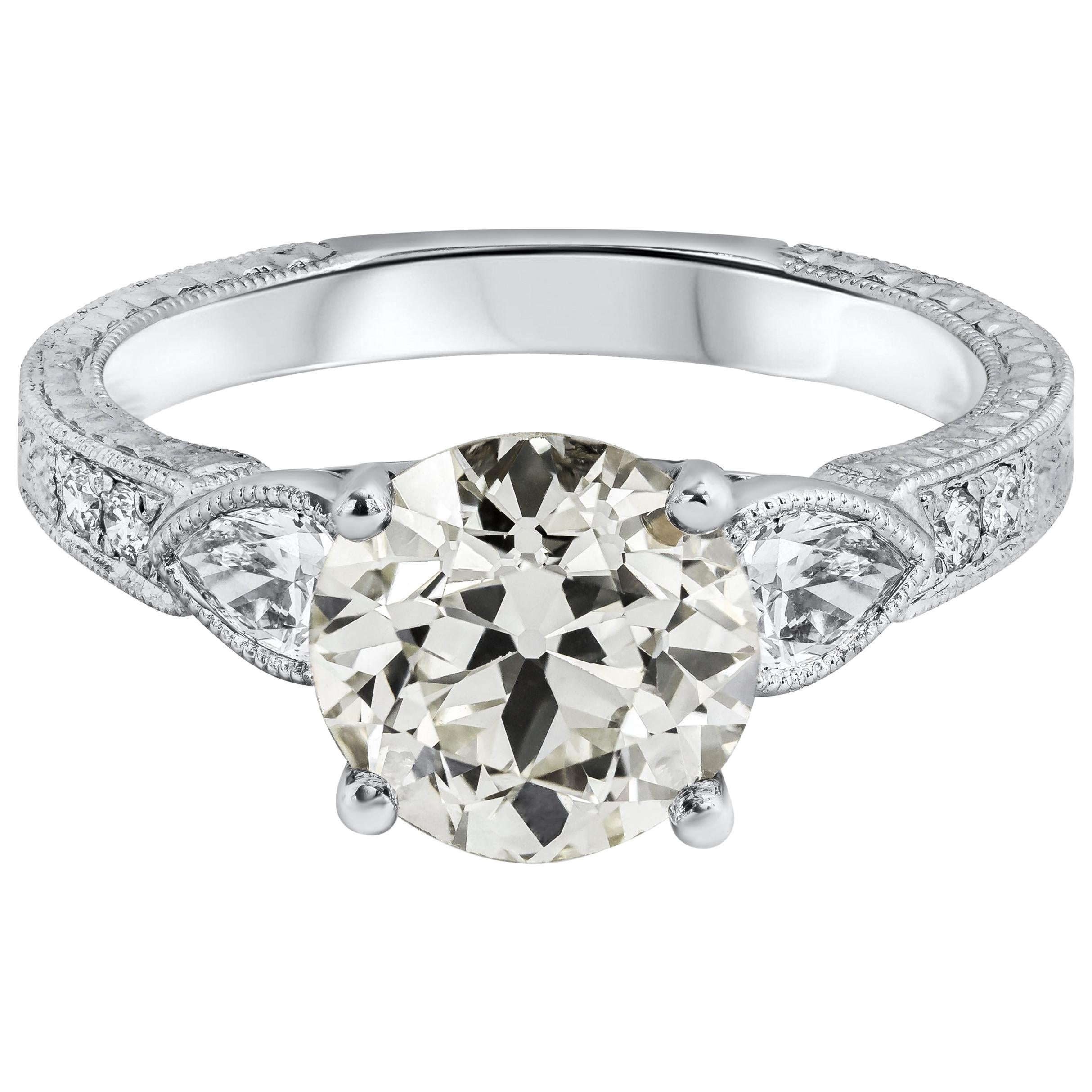 French Three Stone Old European Cut Diamond Ring at 1stDibs