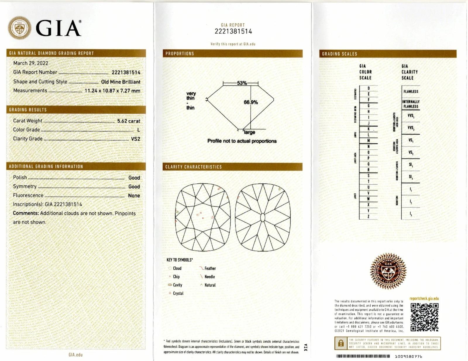 GIA Certified 5.62 Carat Old Mine Cut Diamond Impressive Ring For Sale ...