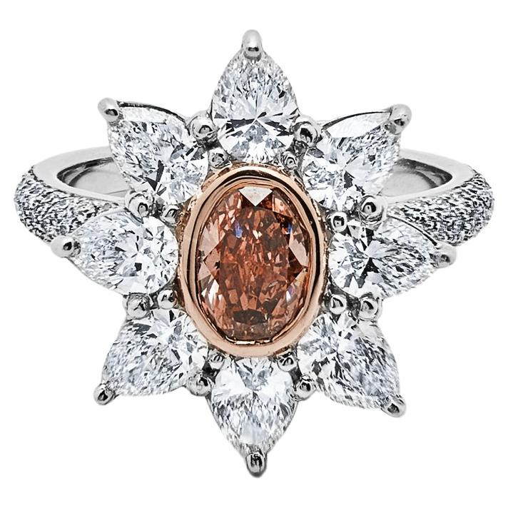 GIA Certified Oval Cut Orange Spessartine Garnet And Diamond Ring For ...