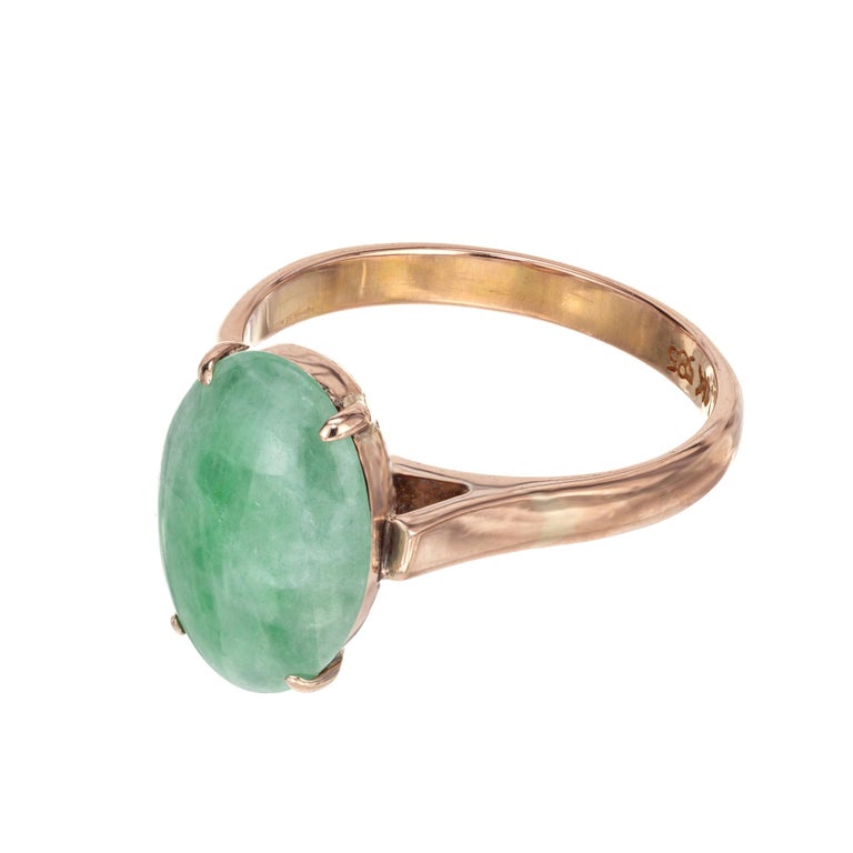 GIA Certified Oval Cabochon Jadeite Jade Rose Gold Ring For Sale at 1stDibs