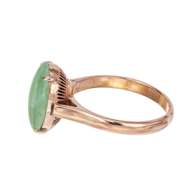 GIA Certified Oval Cabochon Jadeite Jade Rose Gold Ring For Sale at 1stDibs
