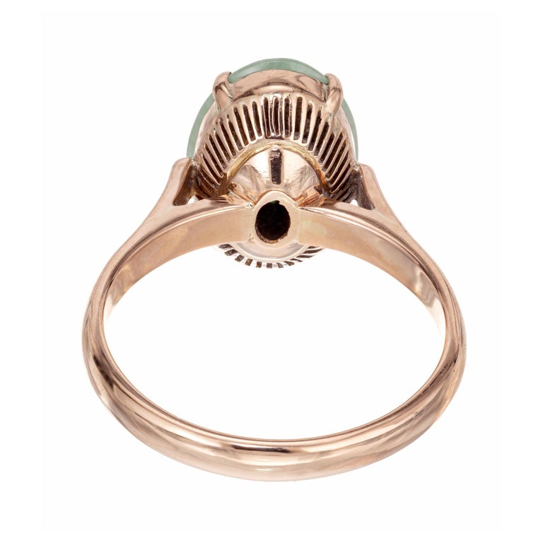 GIA Certified Oval Cabochon Jadeite Jade Rose Gold Ring For Sale at 1stDibs
