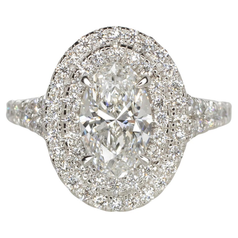 GIA Certified Oval Diamond Double Halo Pave Platinum Solitaire Ring For ...
