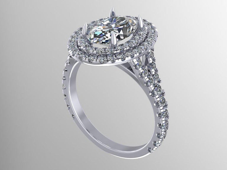 GIA Certified Oval Diamond Double Halo Pave Platinum Solitaire Ring For ...