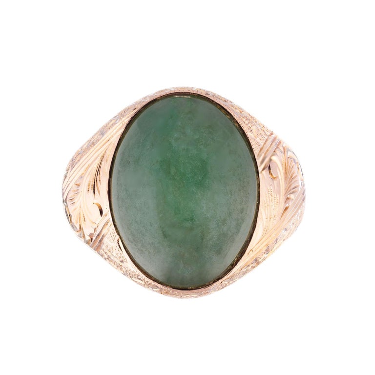 GIA Certified Oval Jadeite Jade Rose Gold Unisex Ring For Sale at 1stDibs