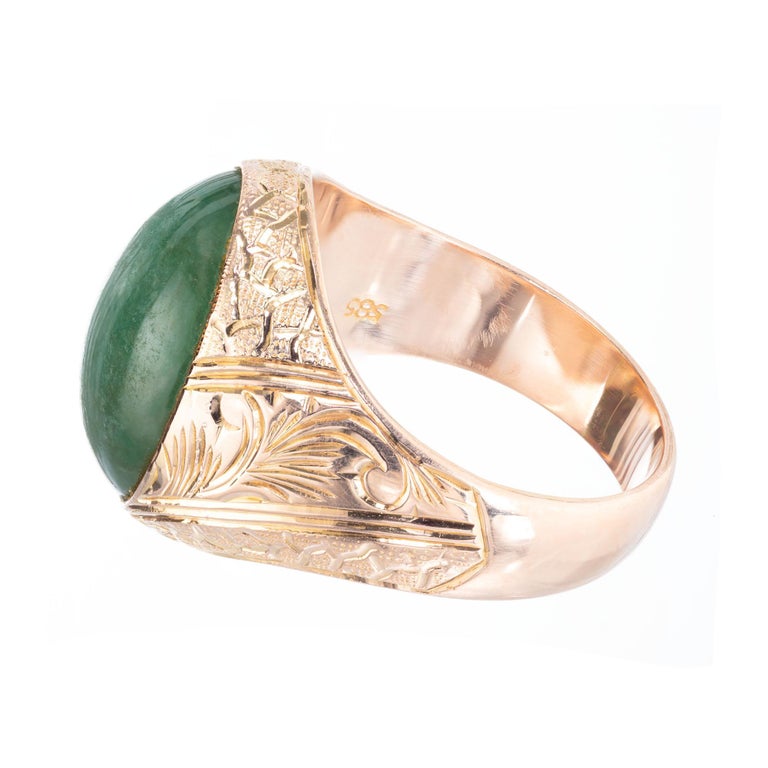 GIA Certified Oval Jadeite Jade Rose Gold Unisex Ring For Sale at 1stDibs