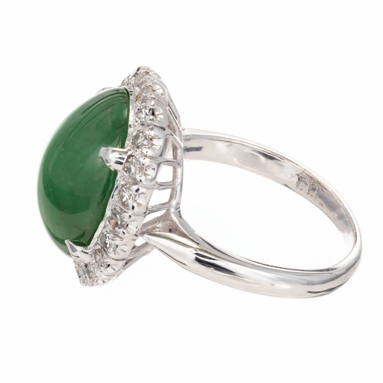 GIA Certified Oval Jadiete Jade Diamond Halo Platinum Cocktail Ring at ...