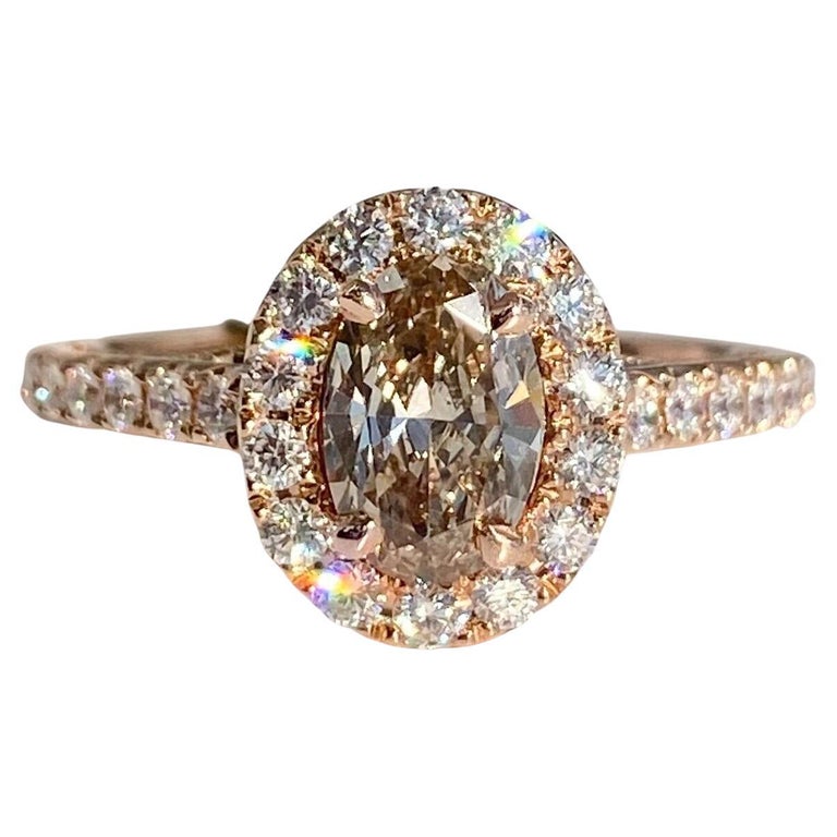 GIA Certified Oval Light Brown Diamond Halo 14k Rose Gold Ring For Sale ...