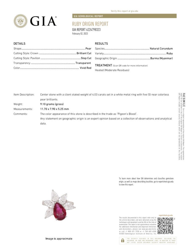 GIA Certified Pigeons Blood Burmese Ruby and Diamond Ring For Sale at ...