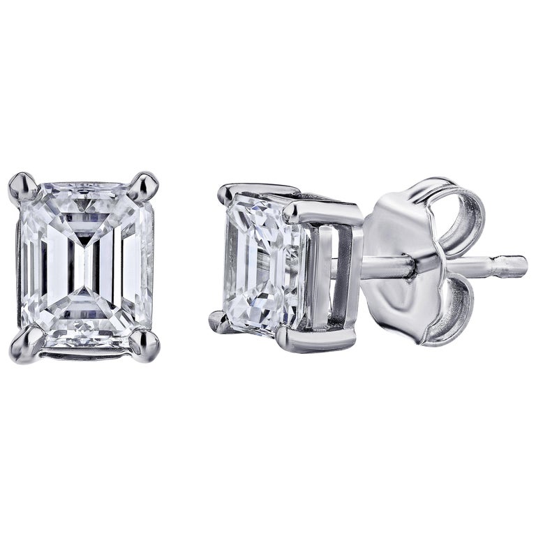 GIA Certified Platinum Emerald Cut Diamond Earring Studs 1/2 Carat ...
