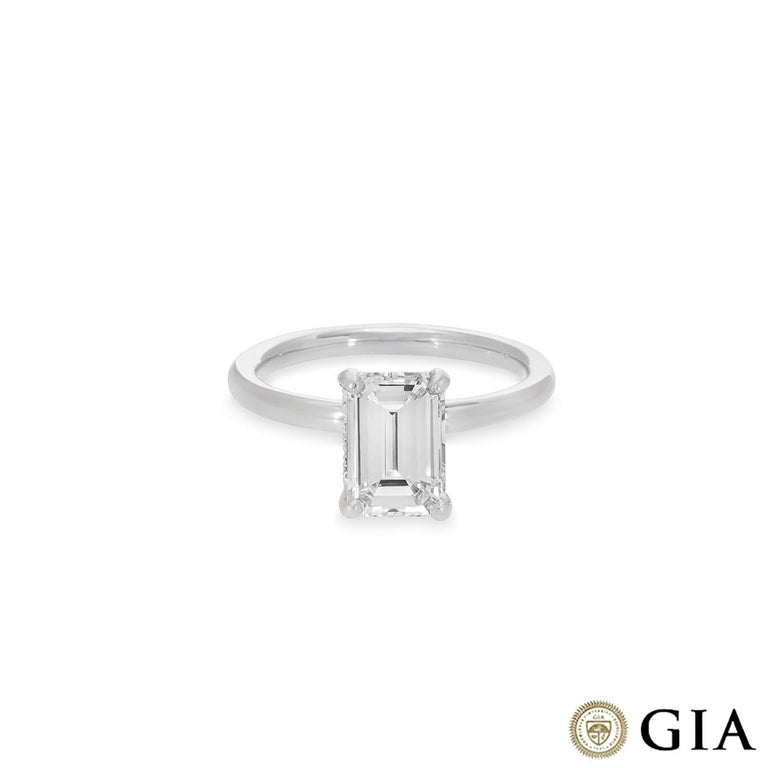 GIA Certified Platinum Emerald Cut Diamond Engagement Ring 1.80 Carat H ...