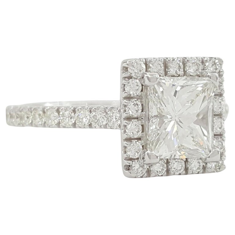 GIA Certified Princess Cut Diamond Halo Ring For Sale at 1stDibs
