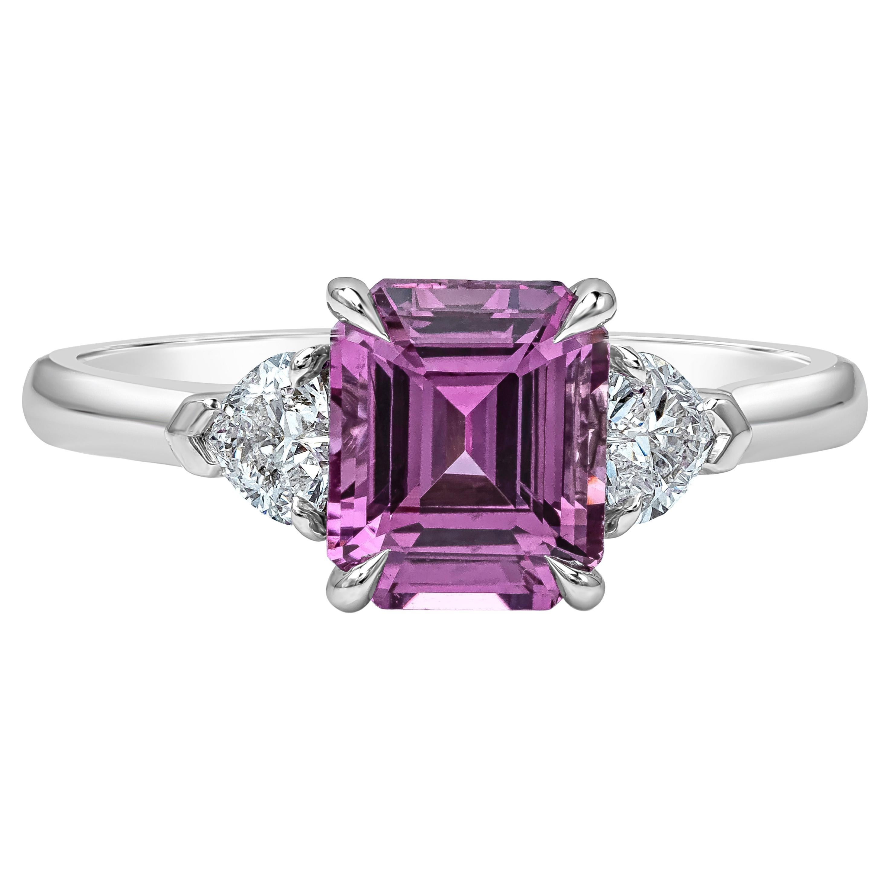 6.44 Carat Purple Pink Unheated Sapphire Diamond Platinum Three Stone ...