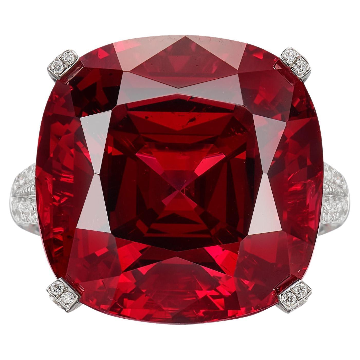 GIA Certified Pyrope-AlmandIne Garnet 26.12 Carat Ring with Diamonds ...