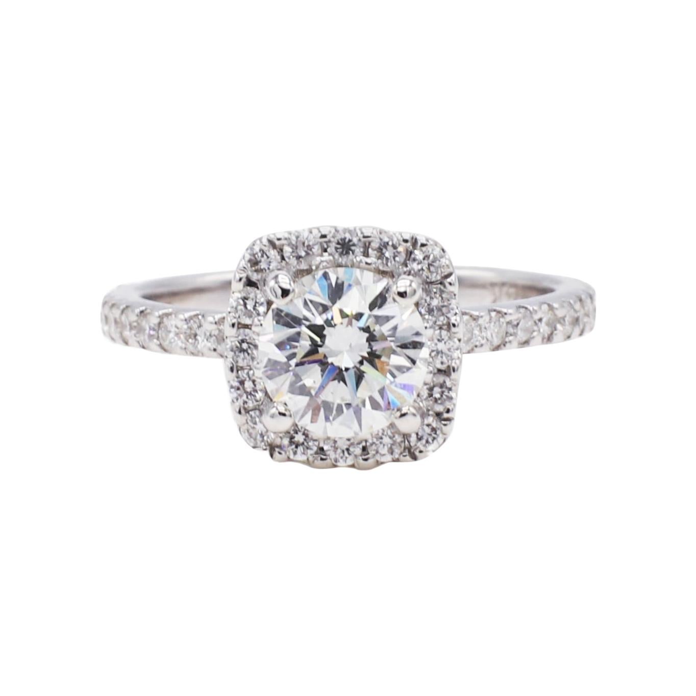 GIA Certified Modern Halo Solitaire 1.23 Carat Diamond Ring in 14 Karat ...