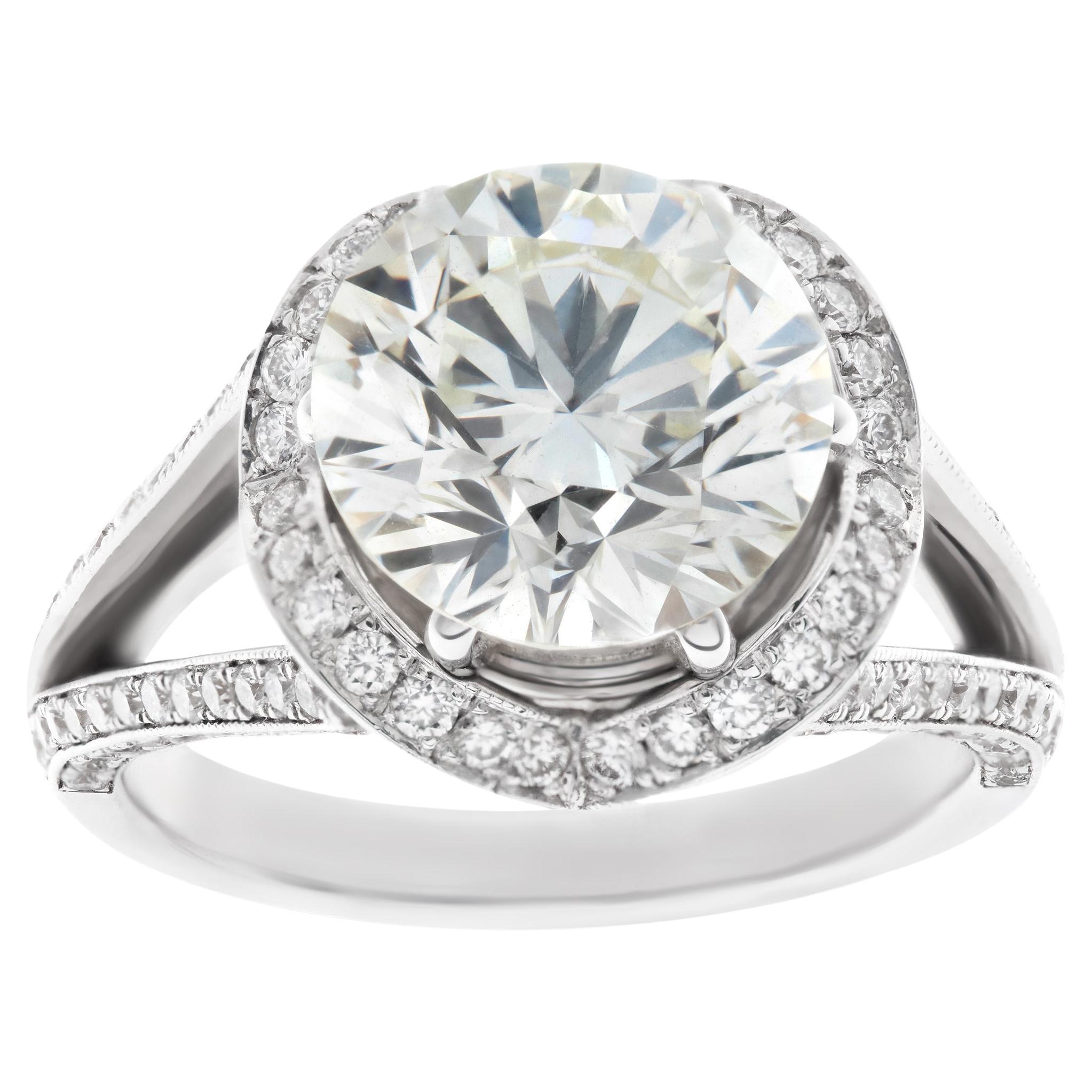 Retro GIA 4.04 Round Novelty Cut Diamond Platinum Engagement Ring For ...