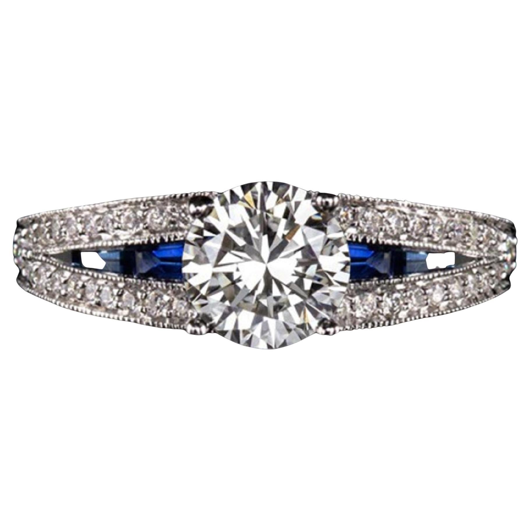 GIA Certified Round Diamond Sapphire Solitaire Engagement Ring For Sale ...
