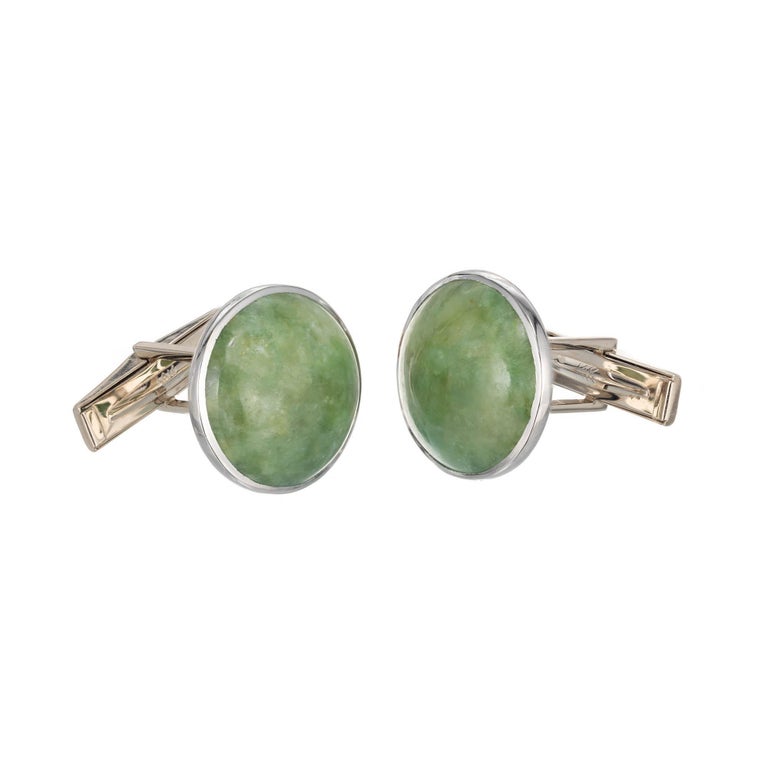 GIA Certified Round Jadeite Jade Gold Men's Cufflinks For Sale at 1stDibs