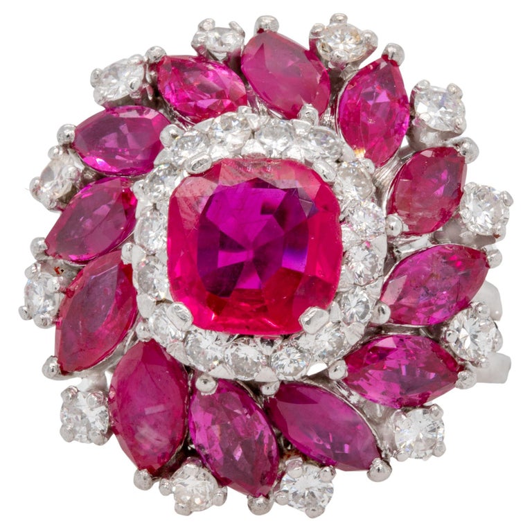 GIA Certified Ruby 4.40 Carats Total Ring with Diamonds Platinum For ...