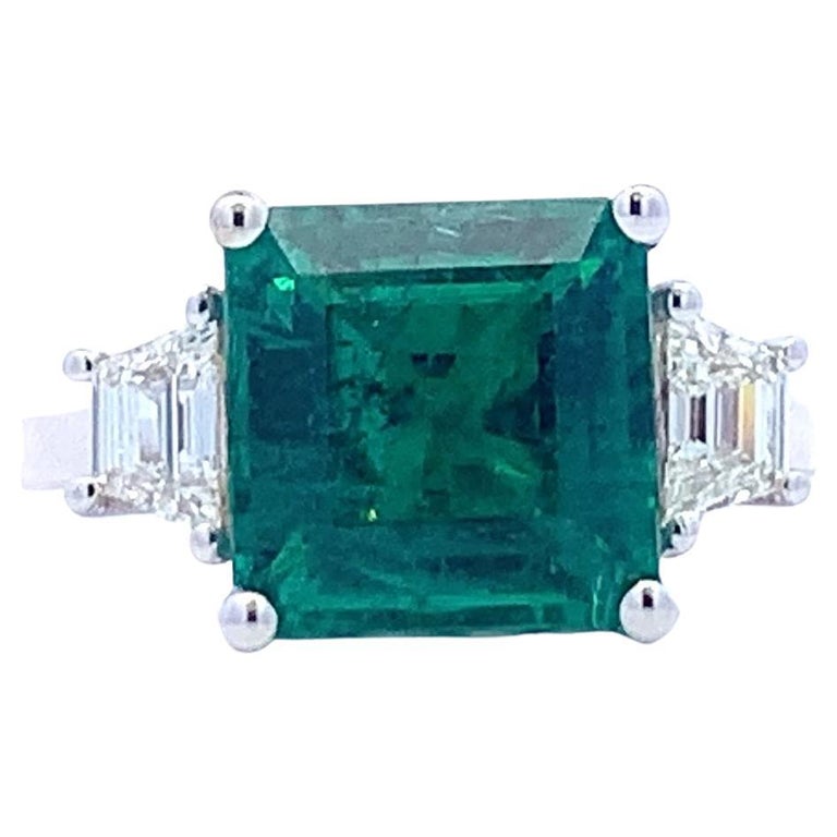 Gia Certified, Square Emerald Three Stone Ring 'Ref #17766' For Sale at ...