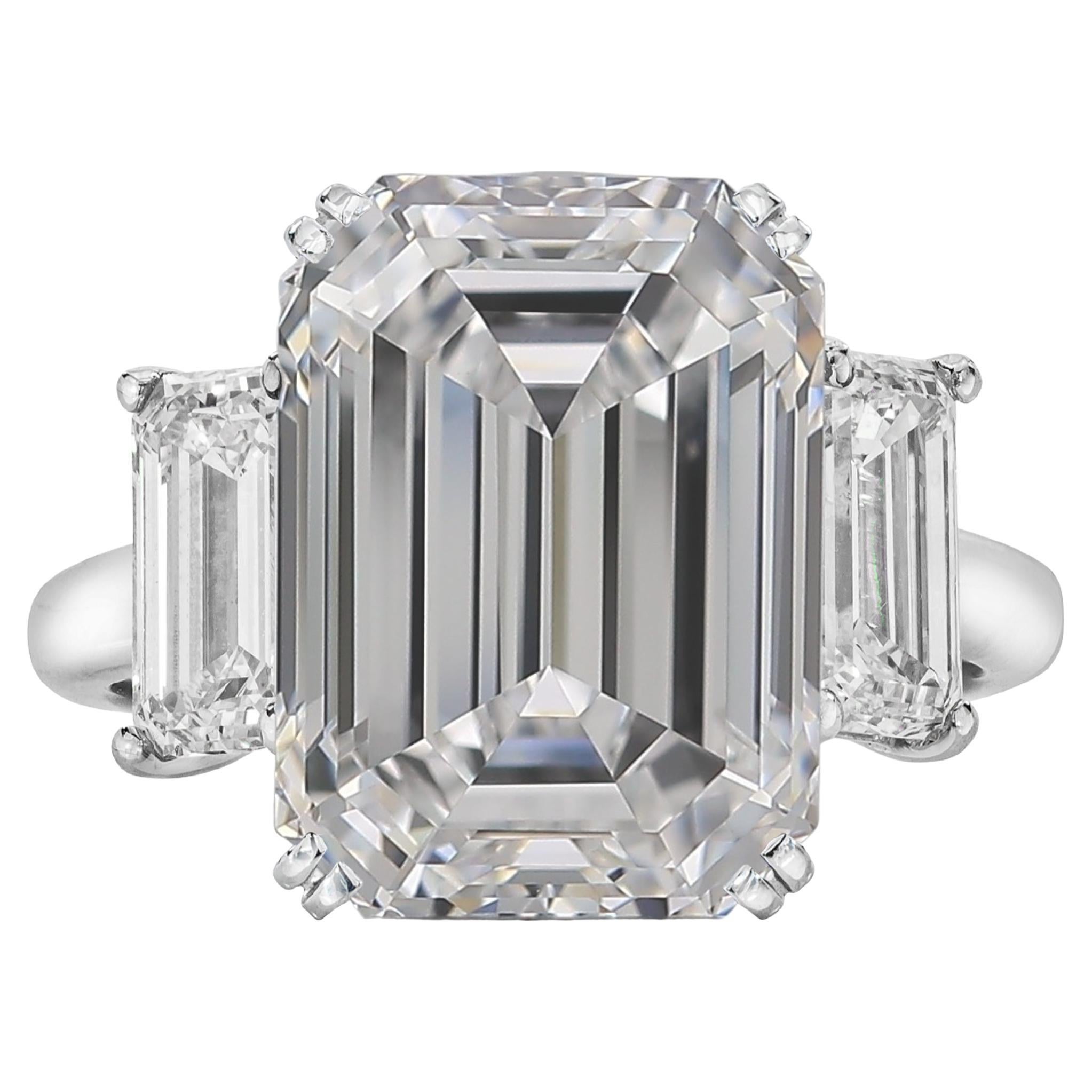Three Stone Emerald Cut Diamond Ring at 1stDibs