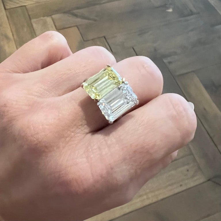 GIA Certified Toi et Moi Emerald-Cut Fancy Color Diamond Ring For Sale ...