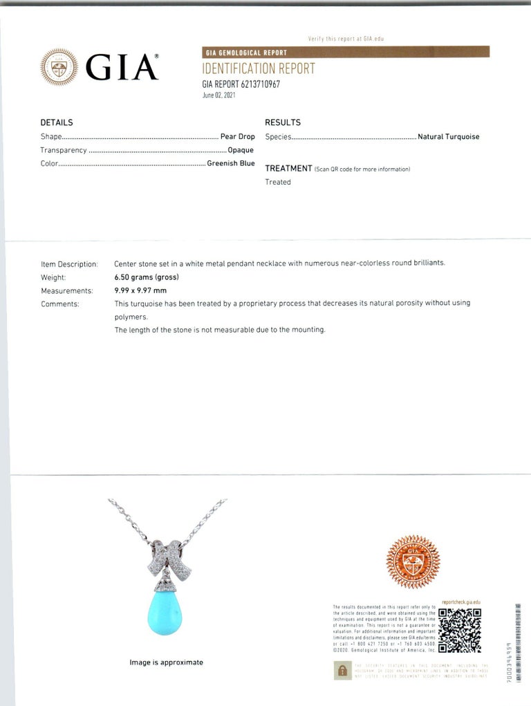 GIA Certified Turquoise Diamond White Gold Dangle Pendant Necklace For ...