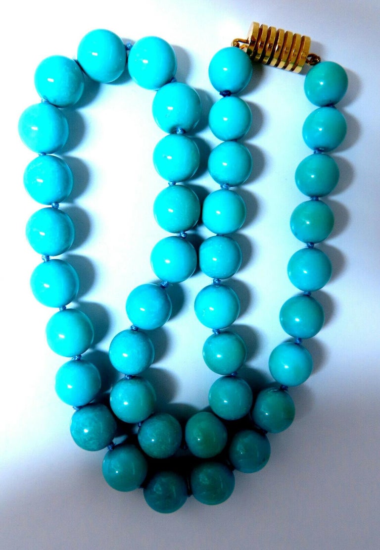 GIA Certified Vintage Natural Fine Turquoise Bead Necklace 18kt at 1stDibs