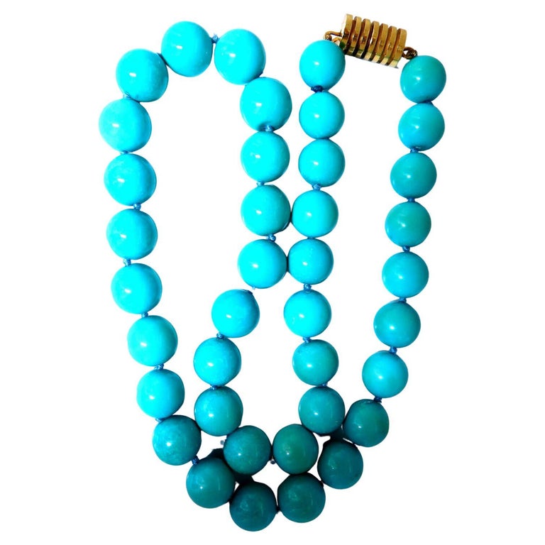 GIA Certified Vintage Natural Fine Turquoise Bead Necklace 18kt at 1stDibs