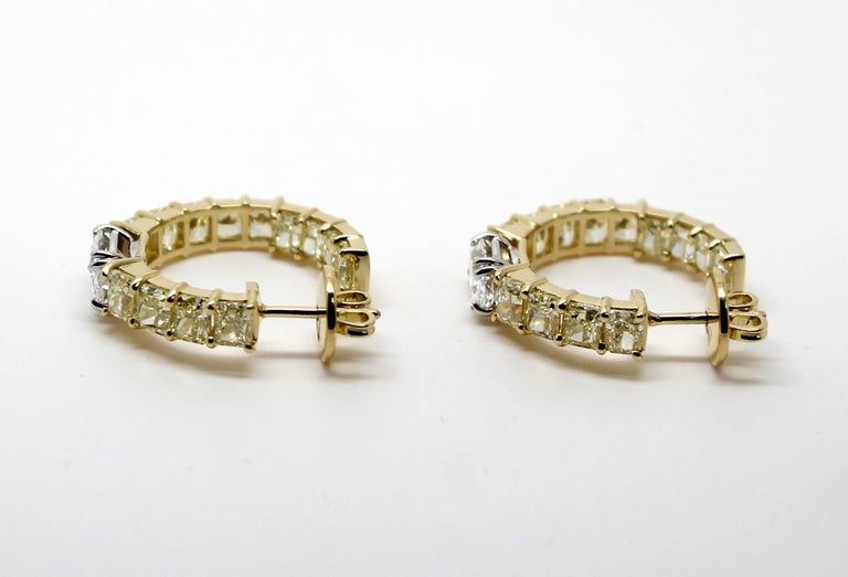 GIA Certified White Oval Diamond and Fancy Yellow Radiant Diamond Hoop ...