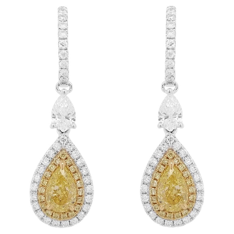 Gia Certified Yellow Diamond 18k Gold Drop Earrings For Sale at 1stDibs