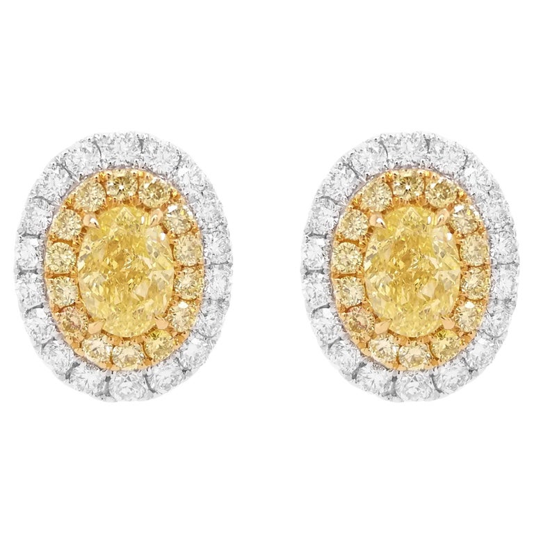 GIA Certified Yellow Diamond 18K Gold Stud Earrings For Sale at 1stDibs