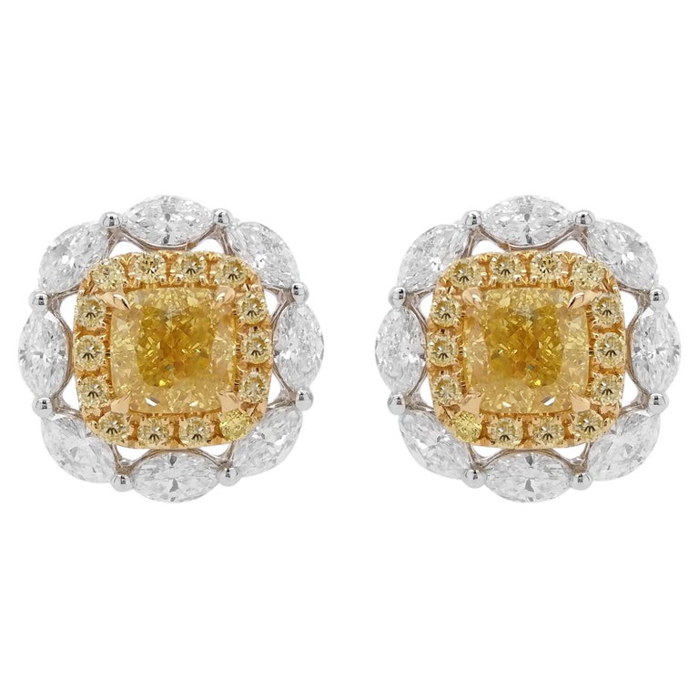 Gia Certified Yellow Diamond 18K Gold Stud Earrings For Sale at 1stDibs