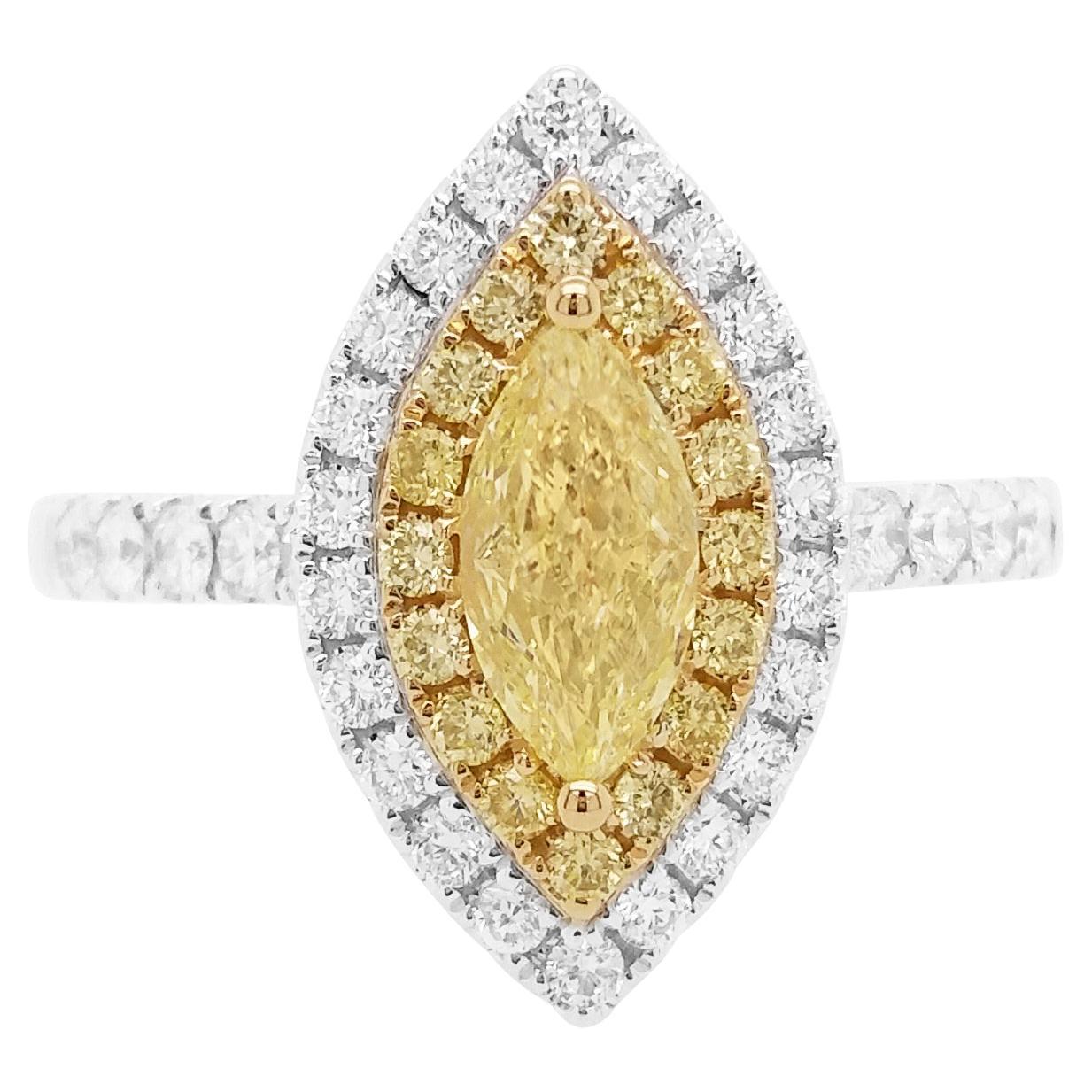 Fiery 18k White Gold GIA 3.66ct Round Yellow Diamond Pave Swirl ...
