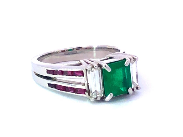 GIA Columbian Emerald Ruby and Diamond Platinum Ring For Sale at 1stDibs