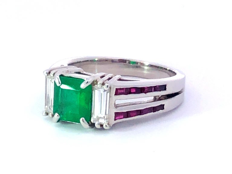 GIA Columbian Emerald Ruby and Diamond Platinum Ring For Sale at 1stDibs