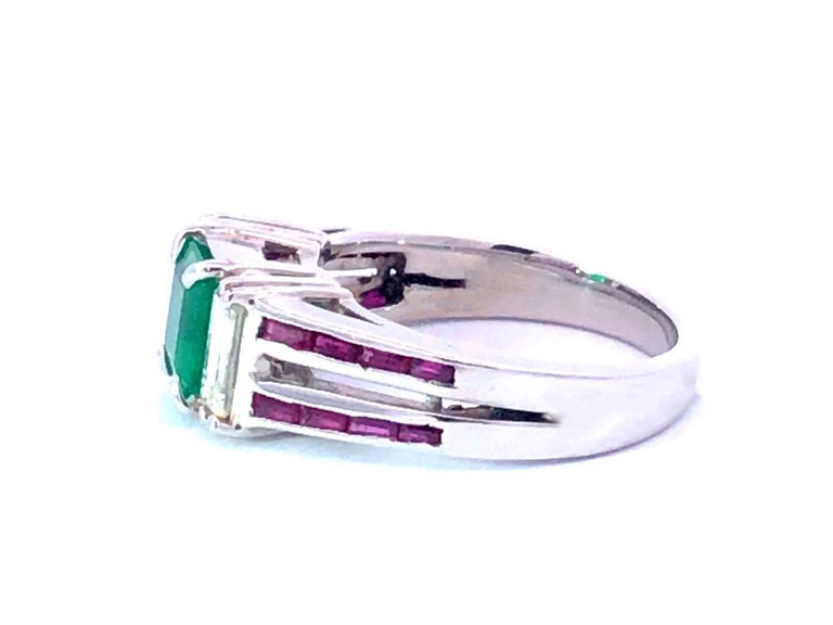 GIA Columbian Emerald Ruby and Diamond Platinum Ring For Sale at 1stDibs